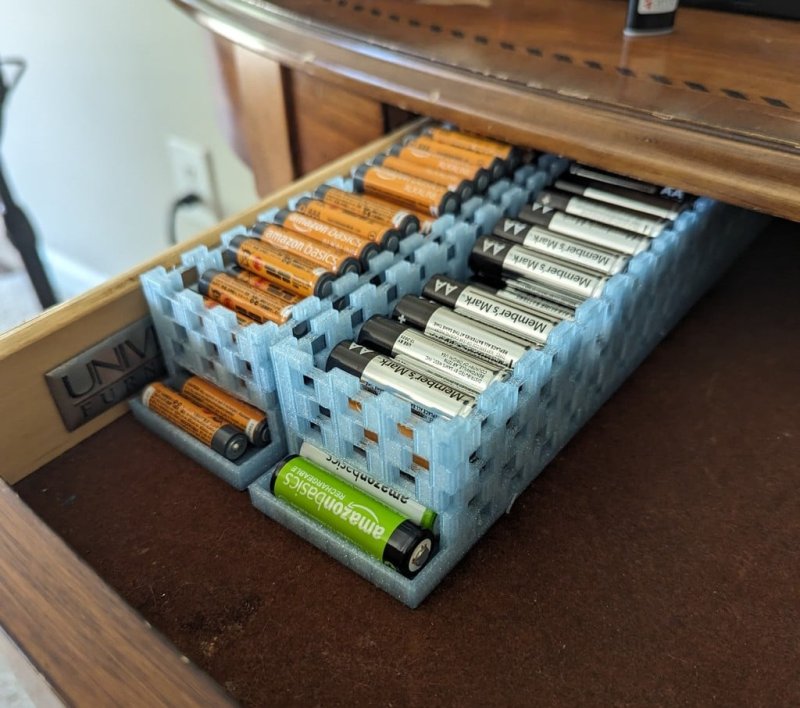 AA And AAA Battery Holder Organizer For Drawer 3D Printer Model ...
