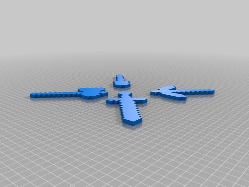 Diamond Minecraft Tools: Pickaxe, Axe, Shovel, & Sword 3D Printer Model ...